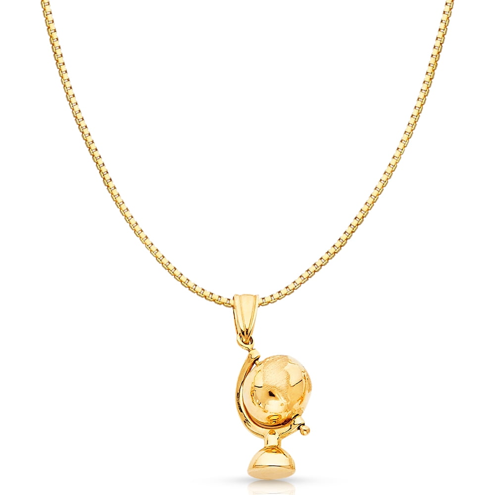 Ioka-14K Yellow Gold Earth Globe Traveler's Charm Pendant with 0.8mm ...