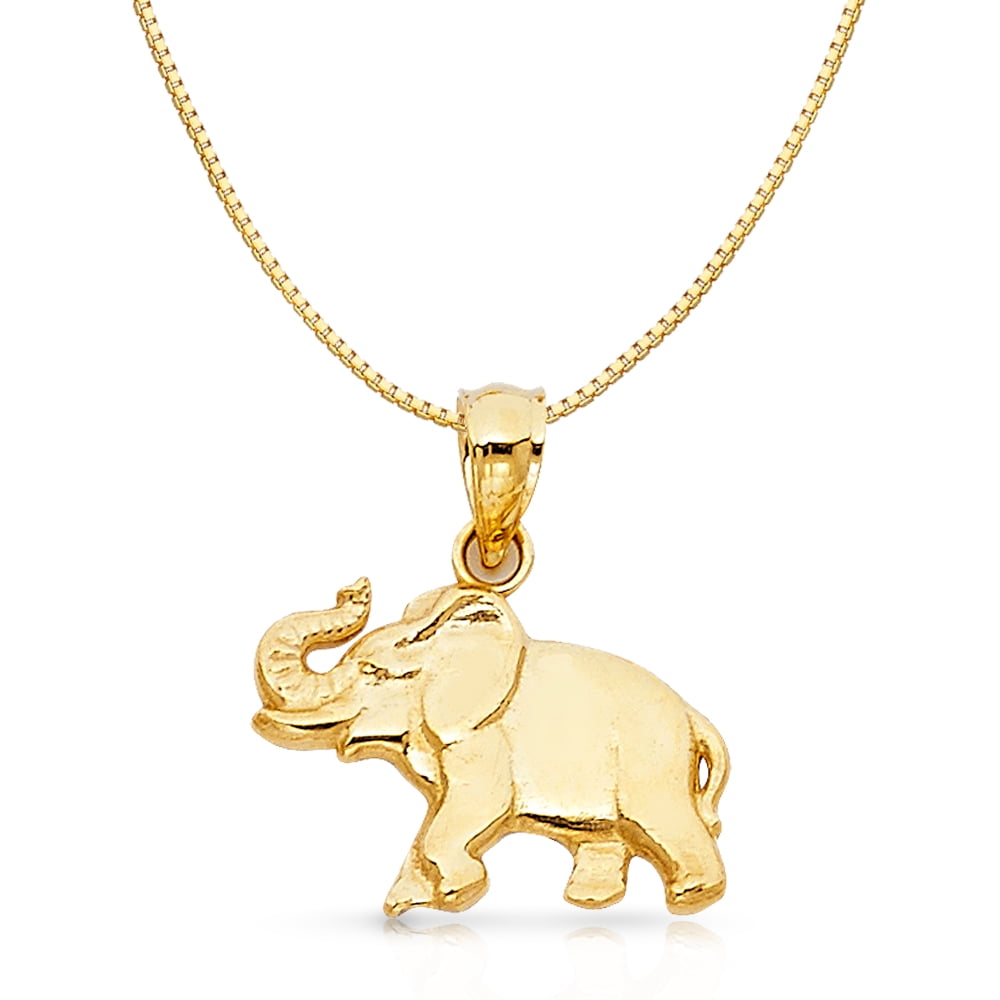 Ioka-14K Yellow Solid Gold Elephant Charm Pendant with 1mm Box Chain Necklace - 18" - Walmart.com