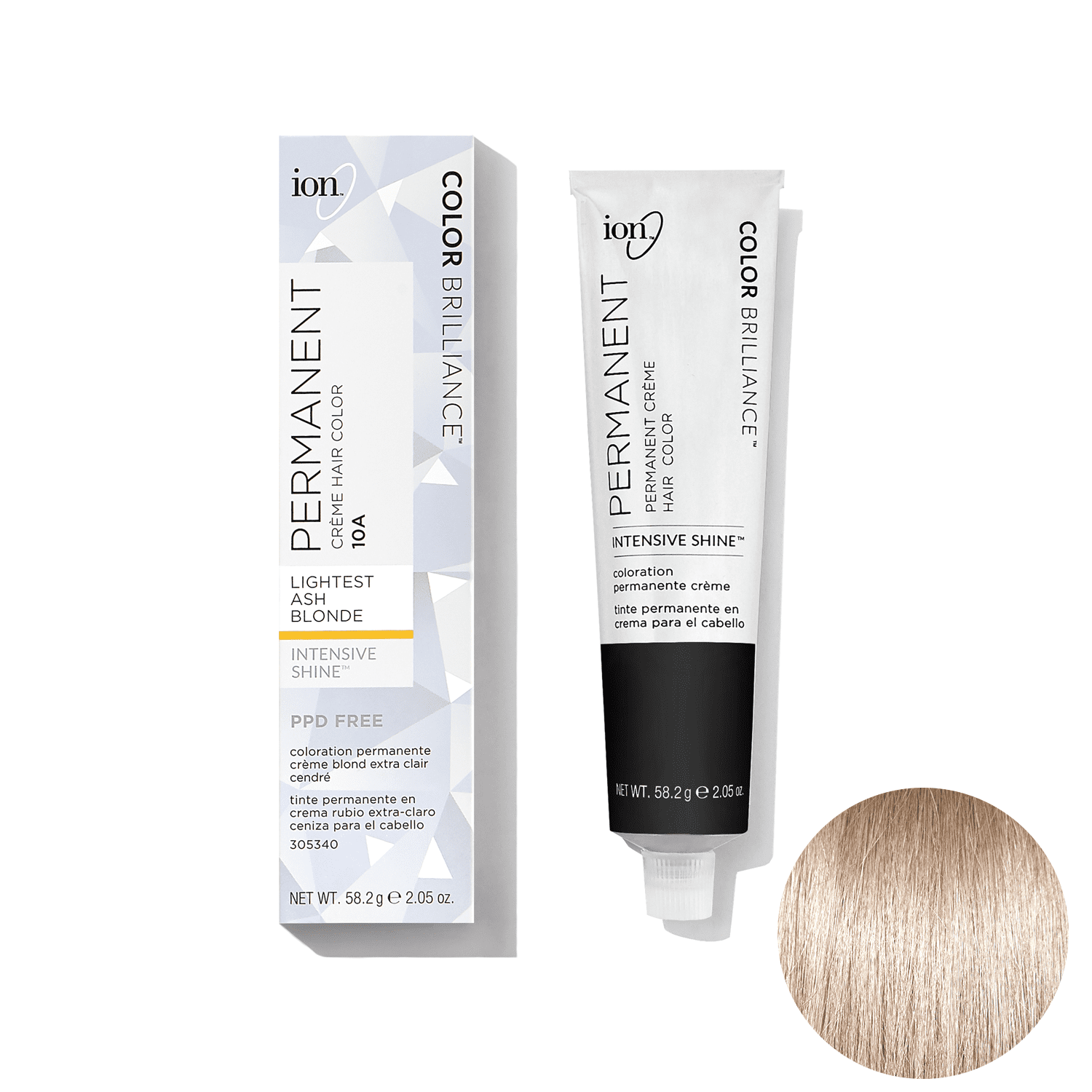 Ion Permanent Creme Hair Color 10A Lightest Ash Blonde, Vegan, Cruelty ...