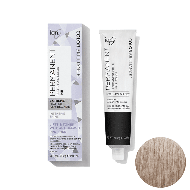 Ion Permanent Creme Hair Color 14B Extreme High Lift Ash Blonde, Vegan ...