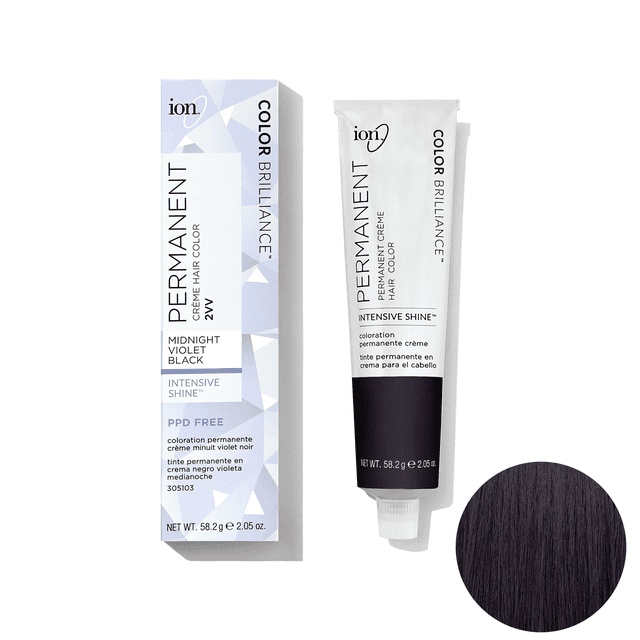 Ion Permanent Creme Hair Color - 2VV Midnight Violet Black, Vegan ...