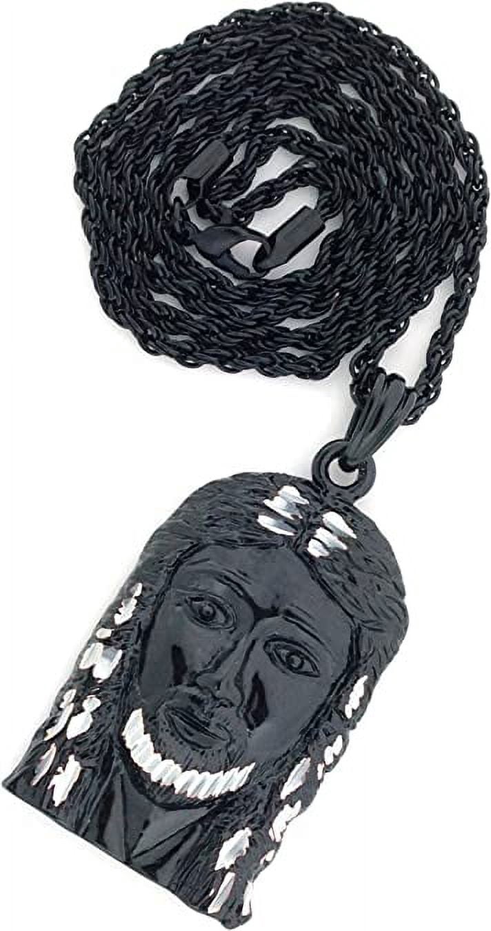 Ion Black Tone Brush Matt Finish Jesus Face Pendant Necklace Free 24 ...