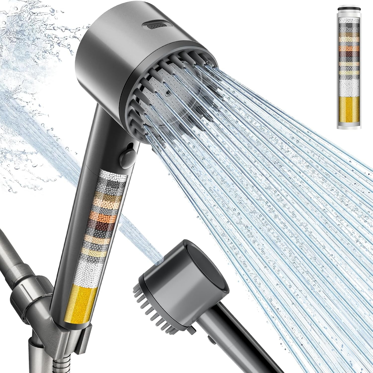 Ion Drops Filtered Shower Head with Handheld, High Pressure 4+1 Spray ...