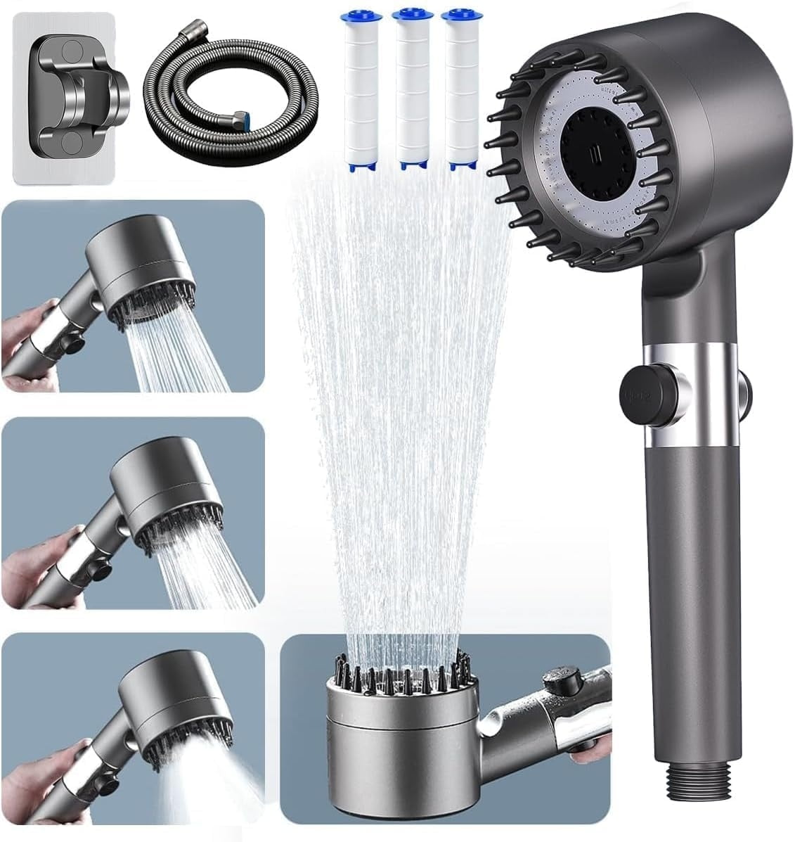 Ion Drops Shower Head with High Pressure (Clean Tub & Pet), Multi-Mode ...