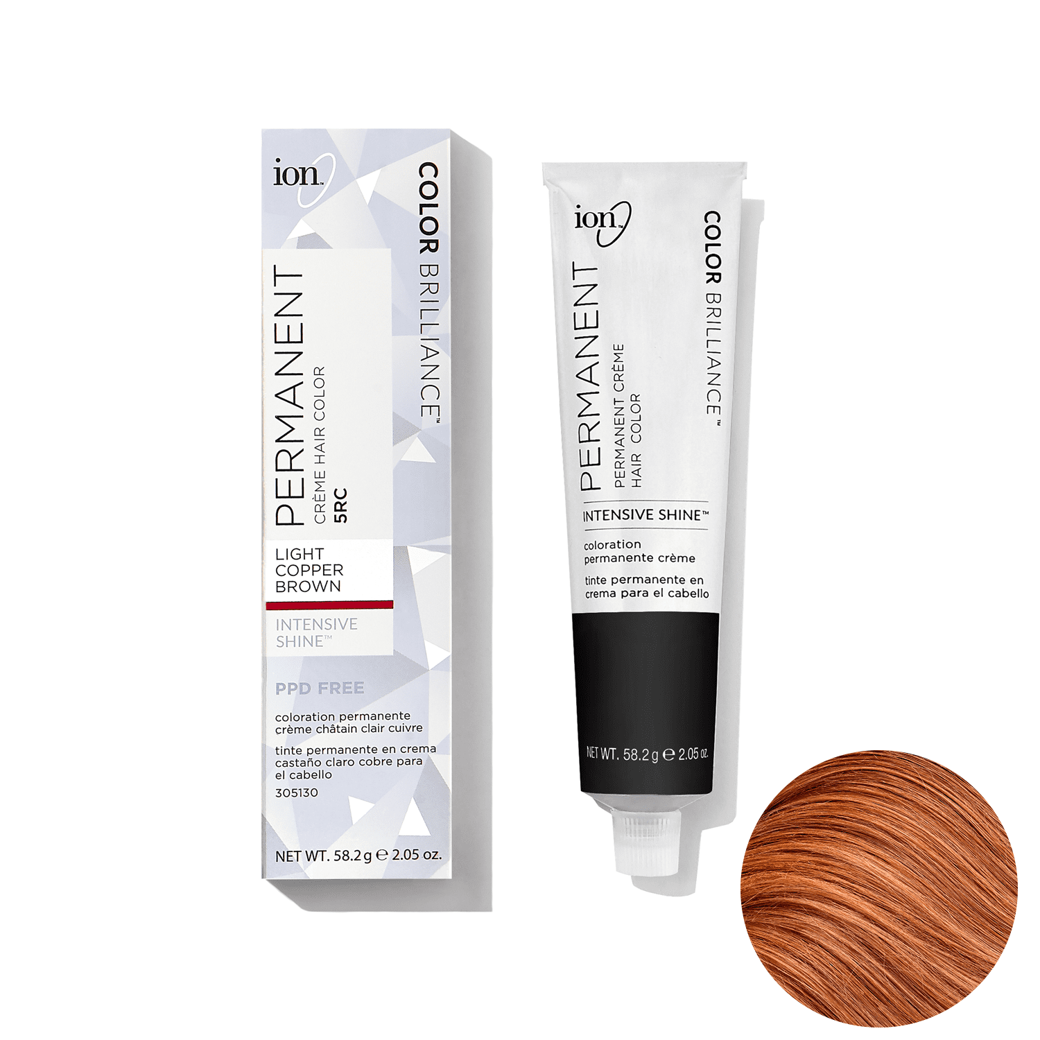 Ion Permanent Creme Hair Color 5RC Light Copper Brown, Vegan, Cruelty ...