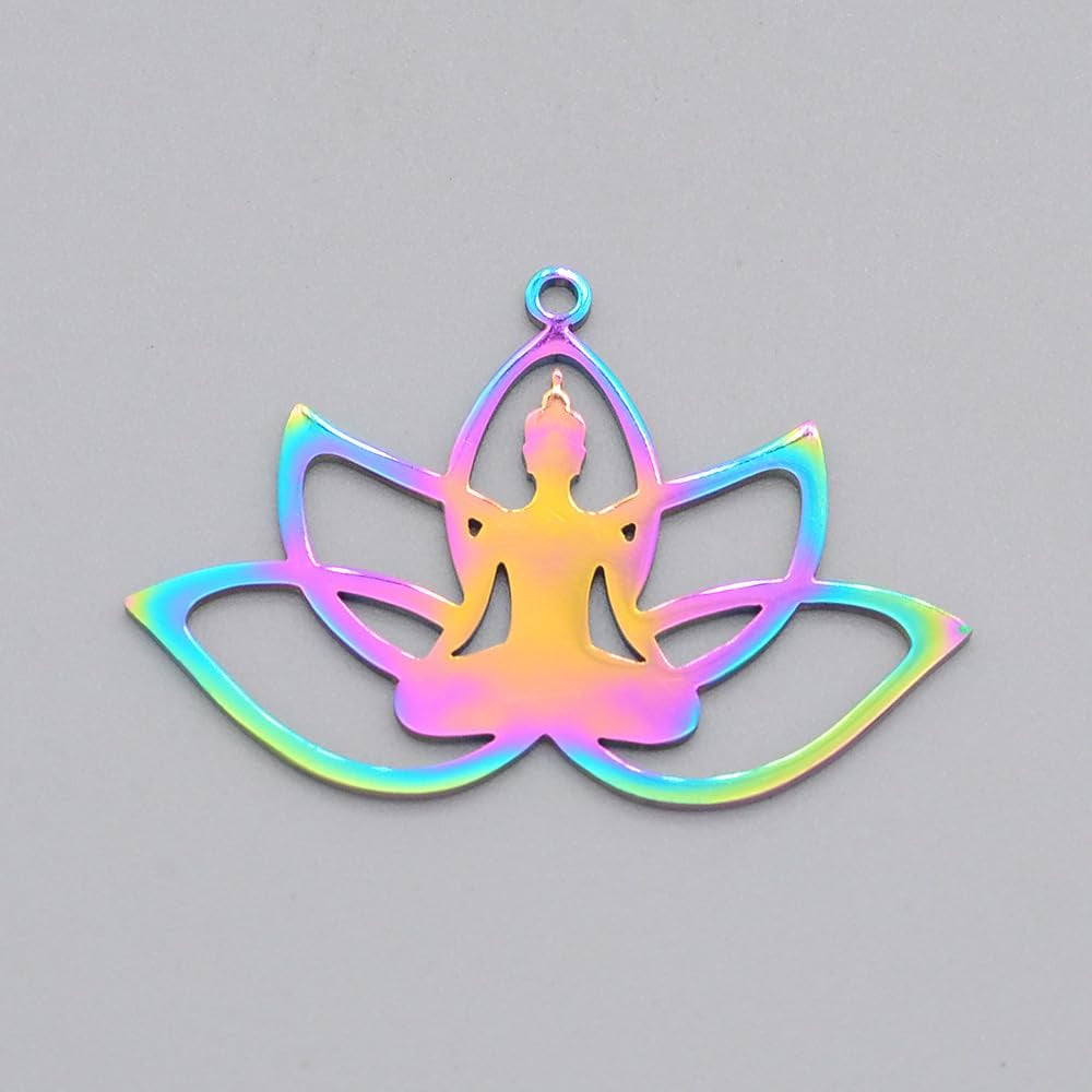 Ion Plating(IP) 201 Stainless Steel Pendants Laser Cut Lotus with Yoga ...