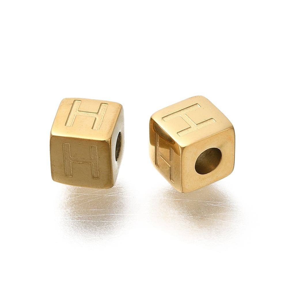 Ion Plating(IP) 304 Stainless Steel Beads Cube with Letter Real 14K ...
