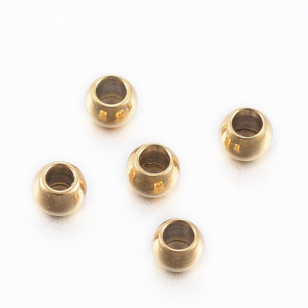 Ion Plating(IP) 304 Stainless Steel Beads Round Golden 2x1.2mm Hole ...