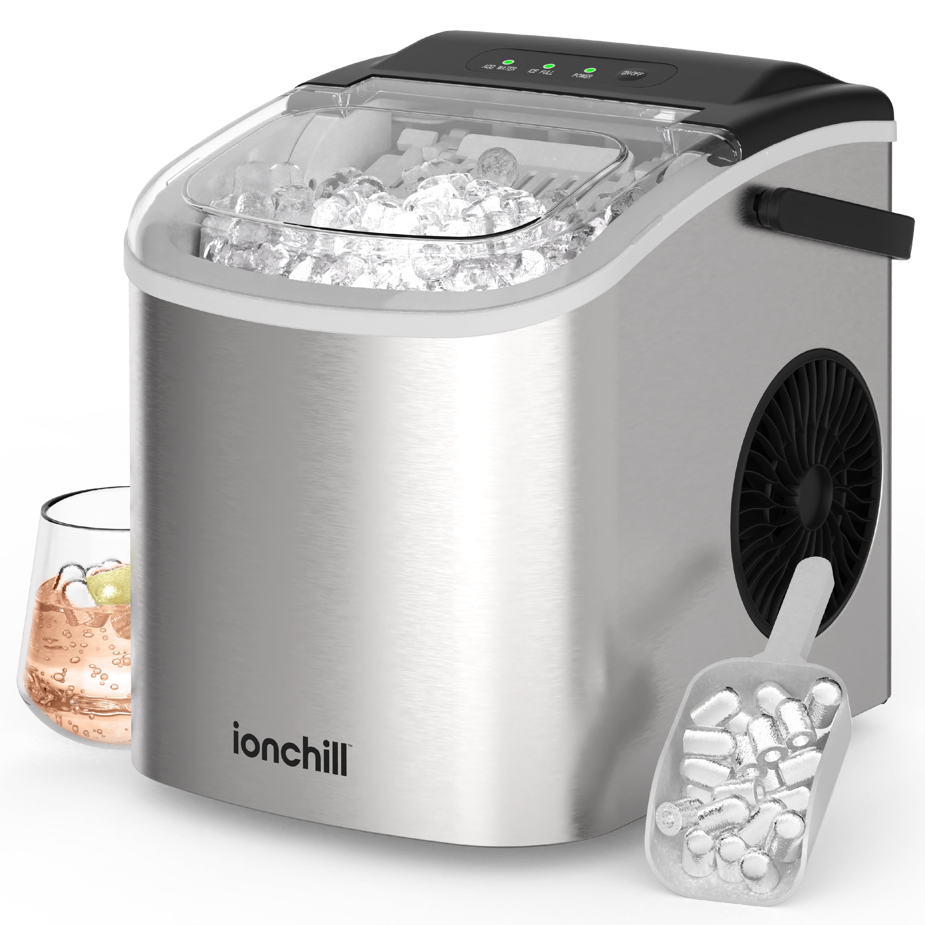 Ionchill Quick Cube Ice Machine, 26lbs/24hrs Portable Countertop Bullet Cubed Ice Maker ...