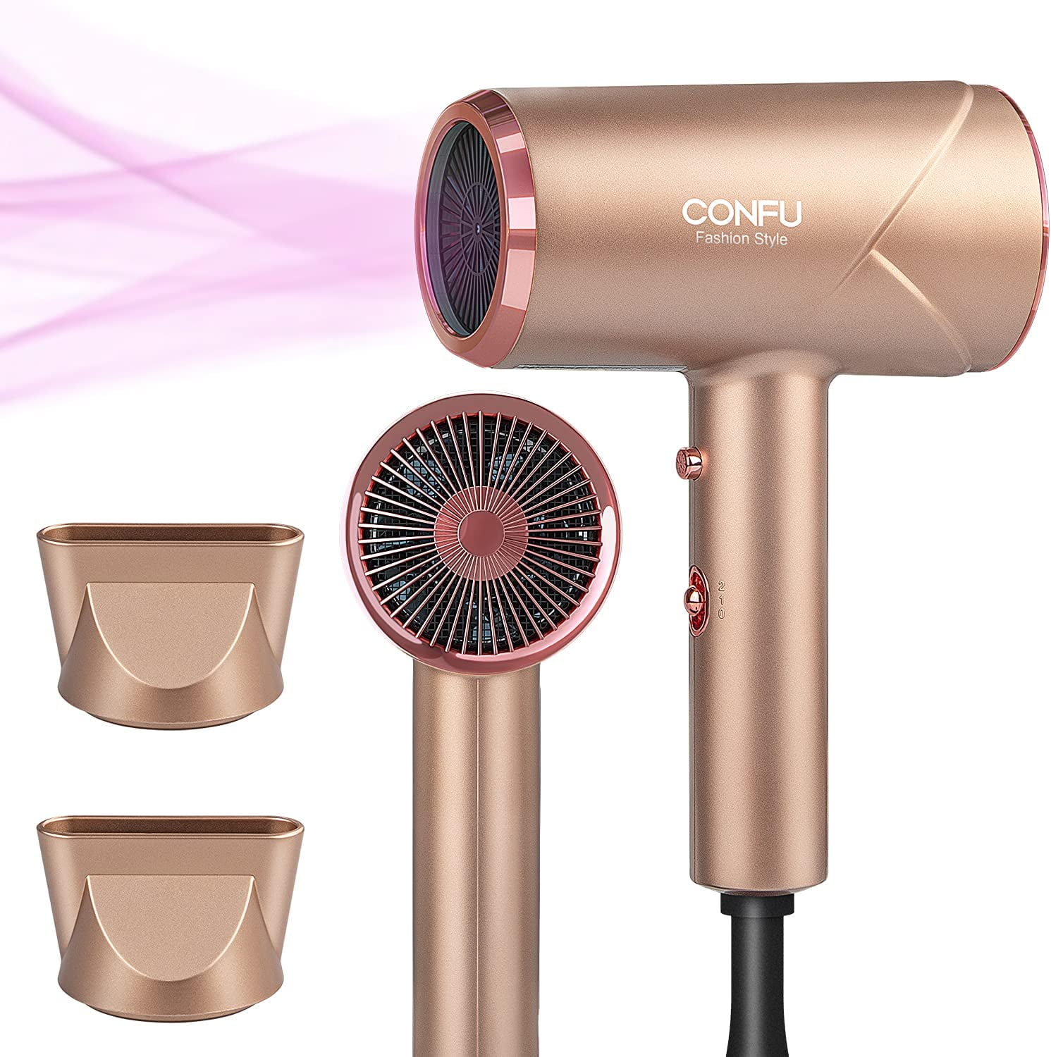 CONFU Ionic Hair Dryer, 1600W, Hot/Cool Wind, 2 Nozzles, ALCI Plug ...