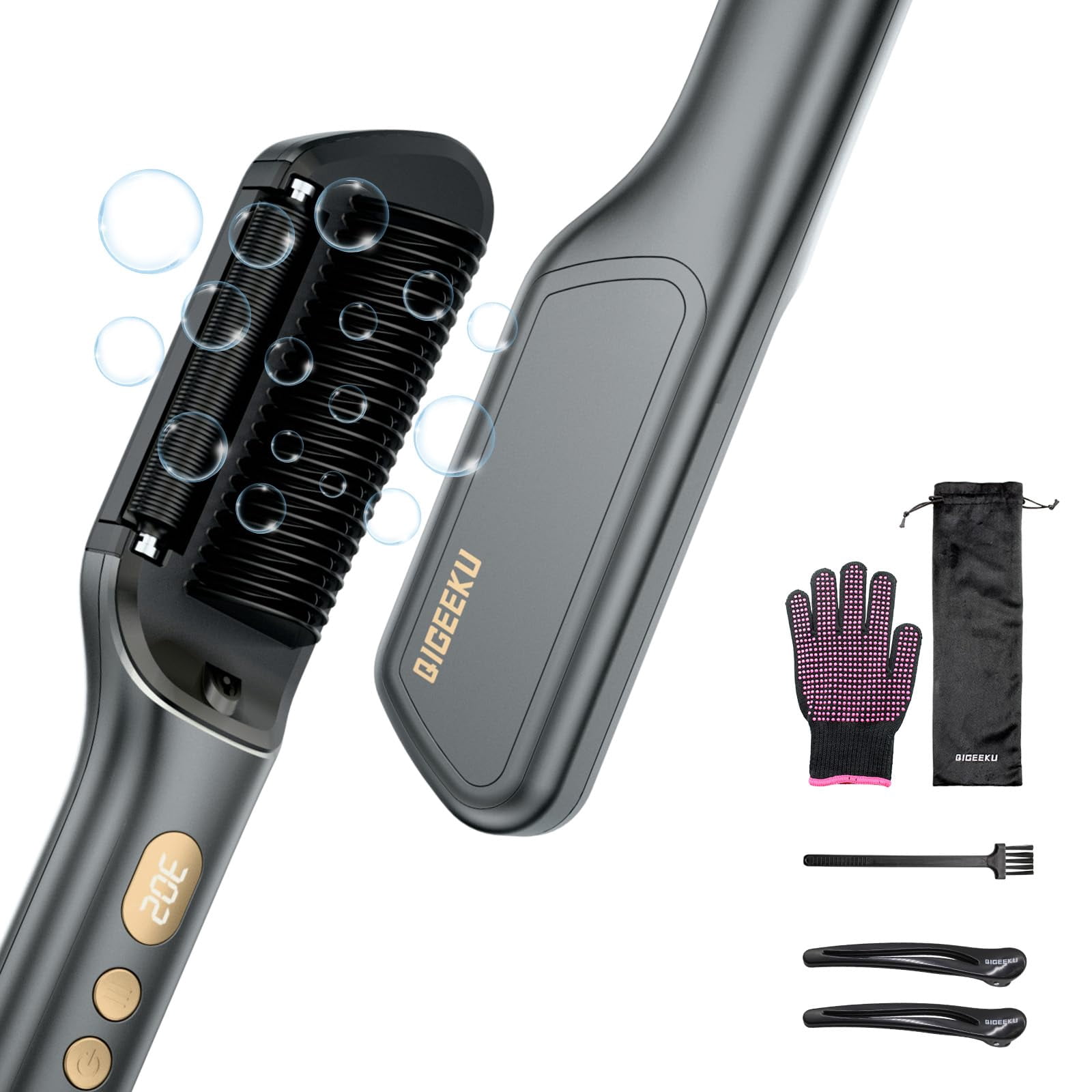 Ionic Hair Straightener Brush with Oil Infused Ceramic Plates, 9 Temp ...