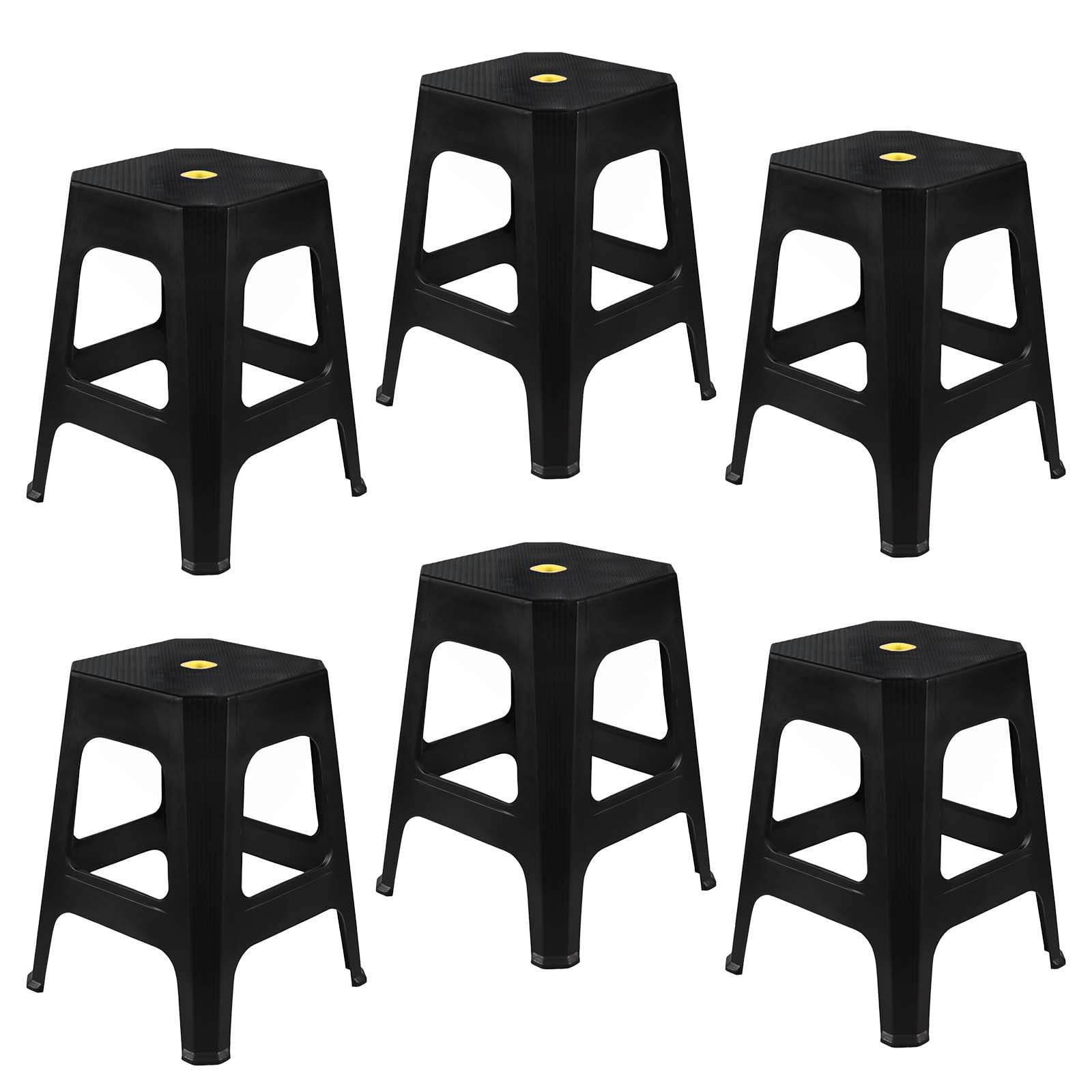 Ionoloy 6-Pack Square Plastic Stool Chairs, Black Stackable Classroom ...