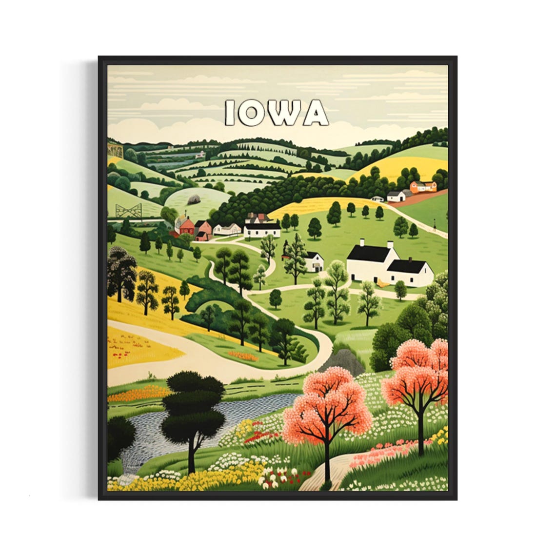 Iowa And Motto Landscape Scenery Art Print, American Folk Art Wall Art ...