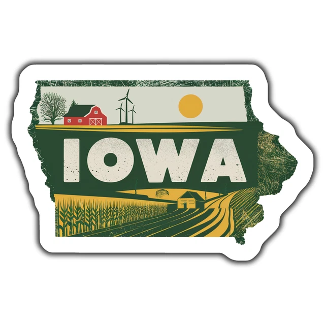 Iowa Barn Retro Sticker, State Of Iowa Landscape, Vintage Sunrise ...