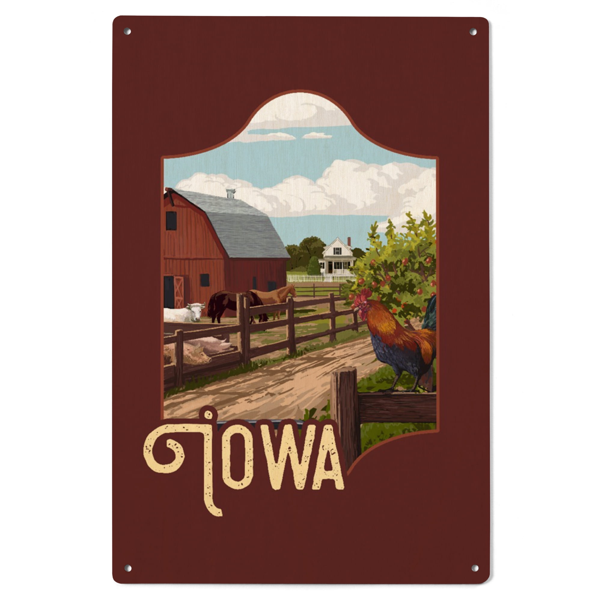 Iowa, Barnyard Scene, Contour (lp_archive) Birch Wood Wall Sign (6x9 ...