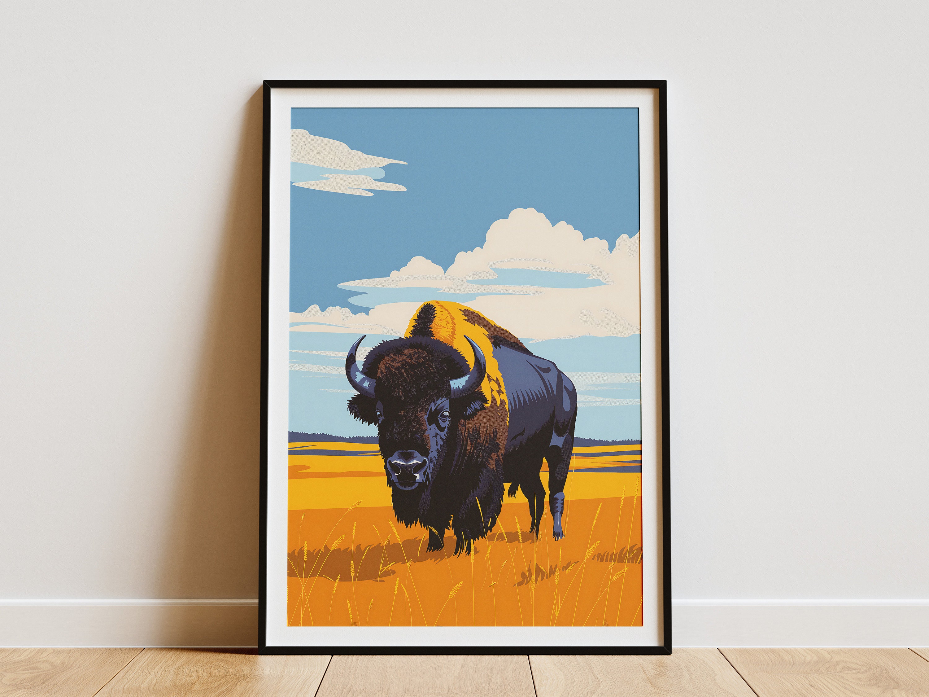 Iowa Bison in Field Poster Vintage Animal Poster Wildlife Poster Nature ...