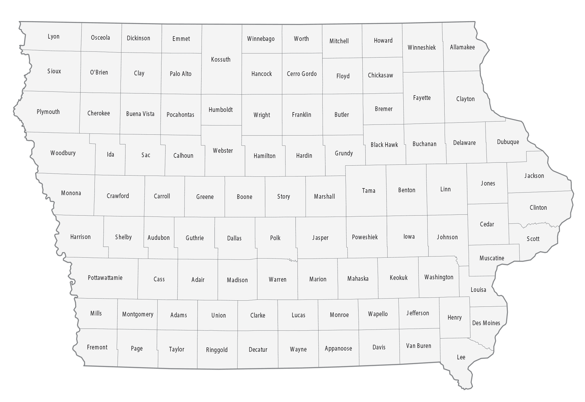 Iowa County Map GLOSSY POSTER PICTURE PHOTO PRINT BANNER ...