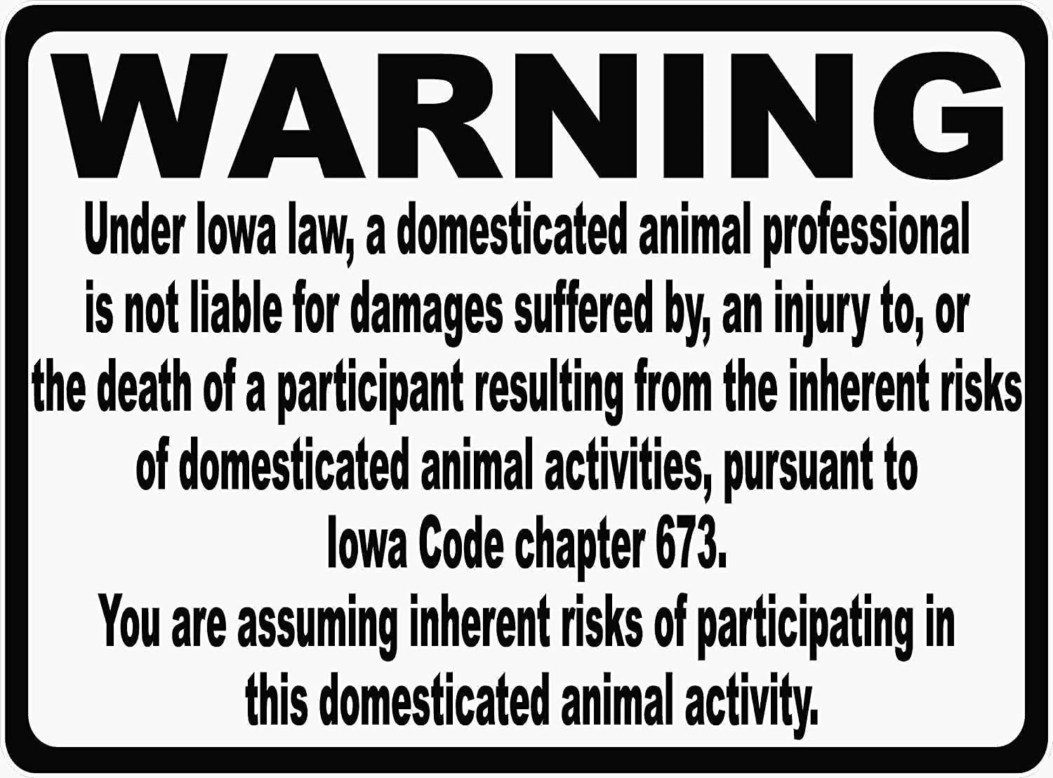Iowa Equine Liability Law Sign. 8" X 12" inch Metal. Inform Patrons at ...