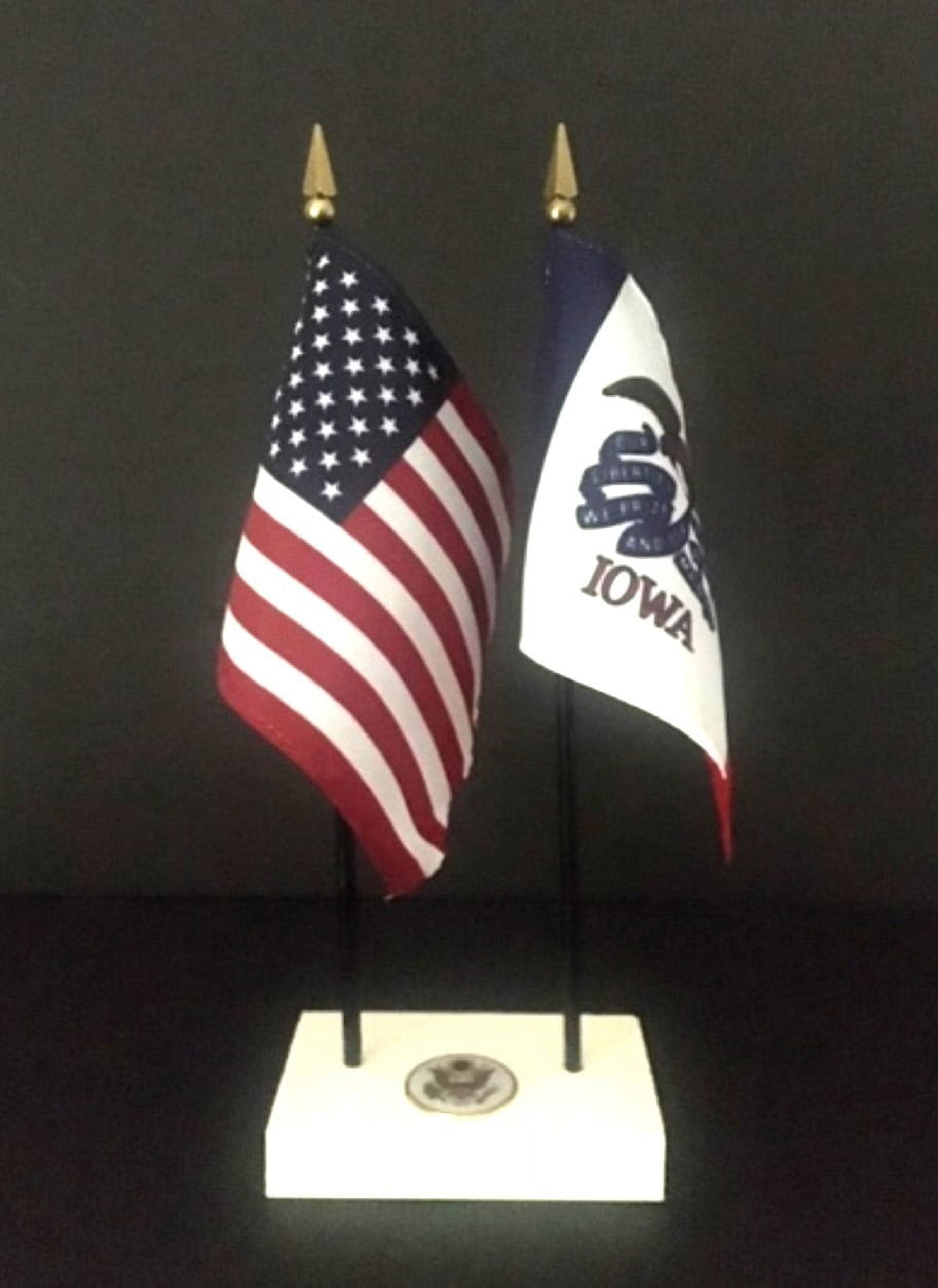 Iowa Executive Desk Set; Two 4x6 Inch Flags, White Base with US Seal ...