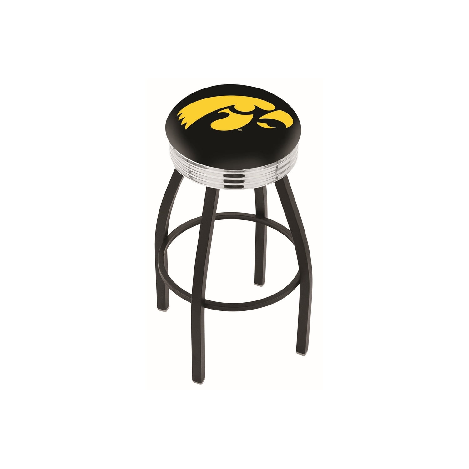 Iowa Hawkeyes 30" Black Wrinkle Swivel Bar Stool with Chrome Ribbed ...