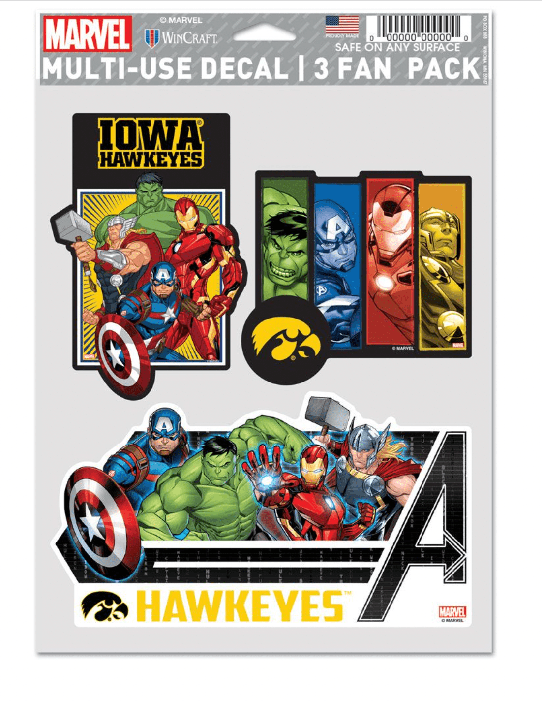 Iowa Hawkeyes Avengers Marvel Multi-Use Decal 3 Fan Pack - Walmart.com