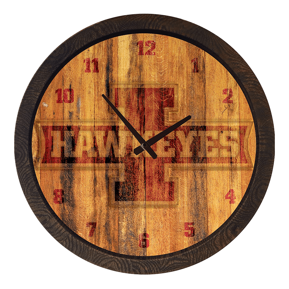 Iowa Hawkeyes: Block I - Weathered "Faux" Barrel Top Wall Clock ...