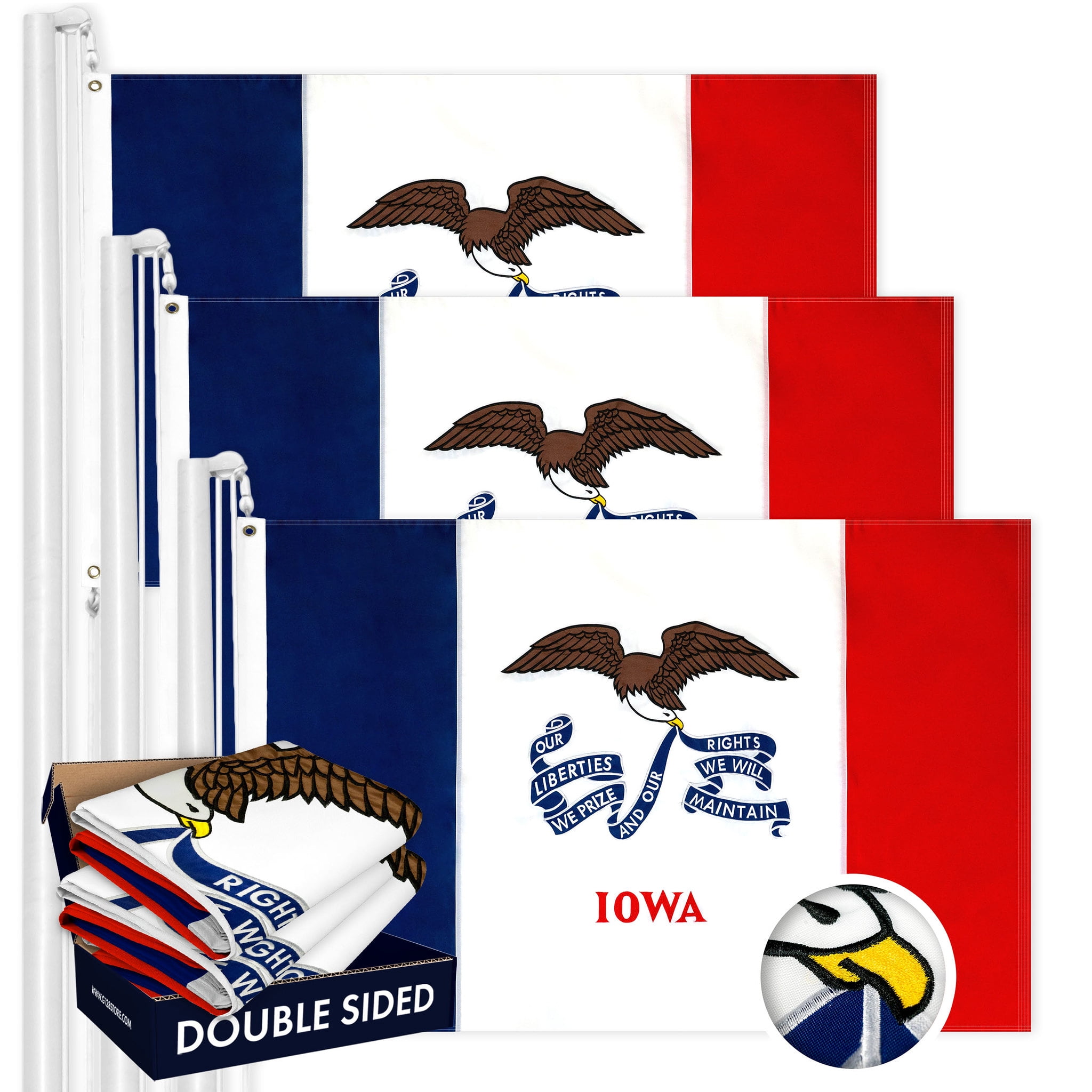 Iowa IA State Flag 3x5FT 3-Pack Double-sided Embroidered Polyester By ...