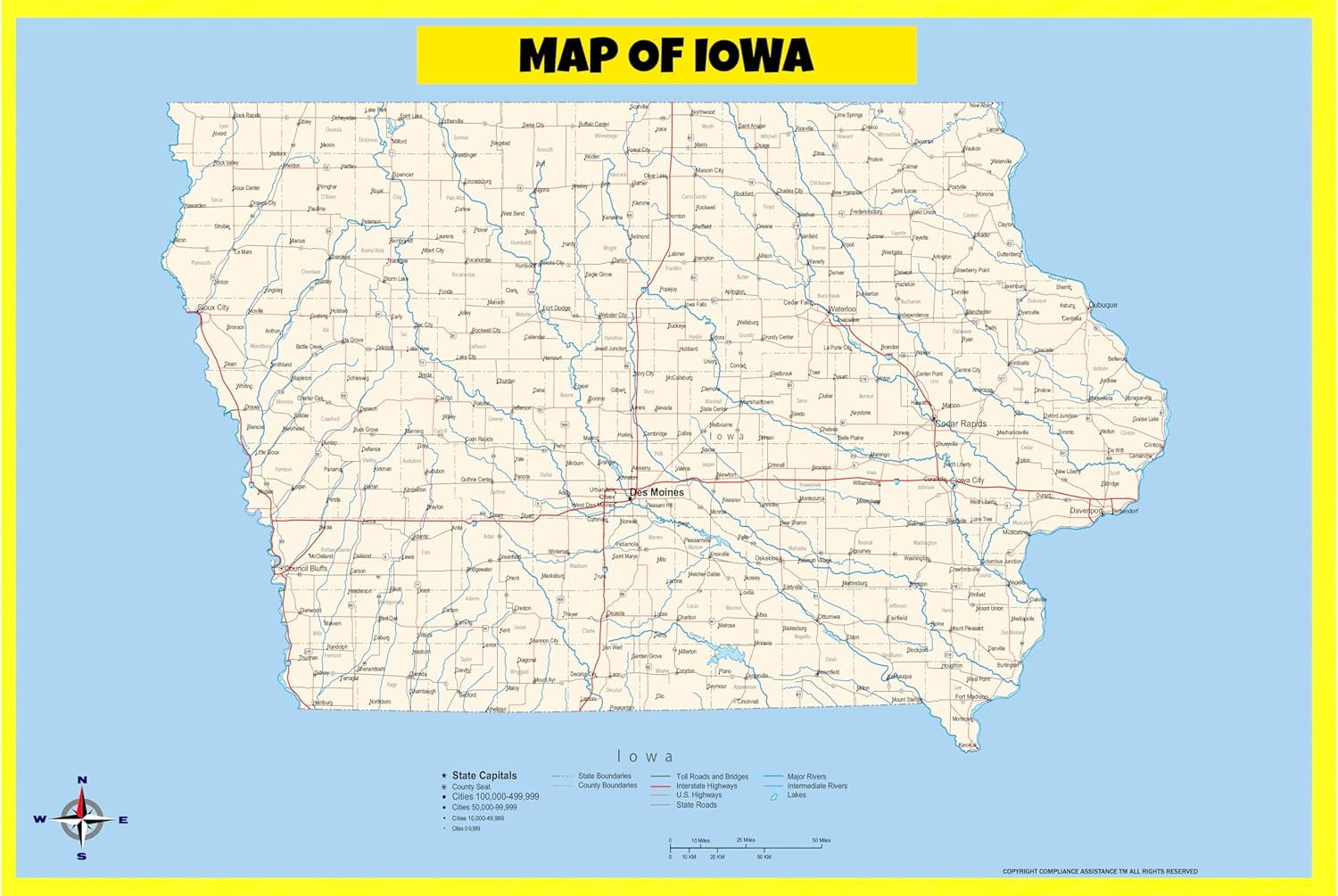 Iowa Map Poster - Laminated Wall Map - Style B - 20x30 - Ideal for ...