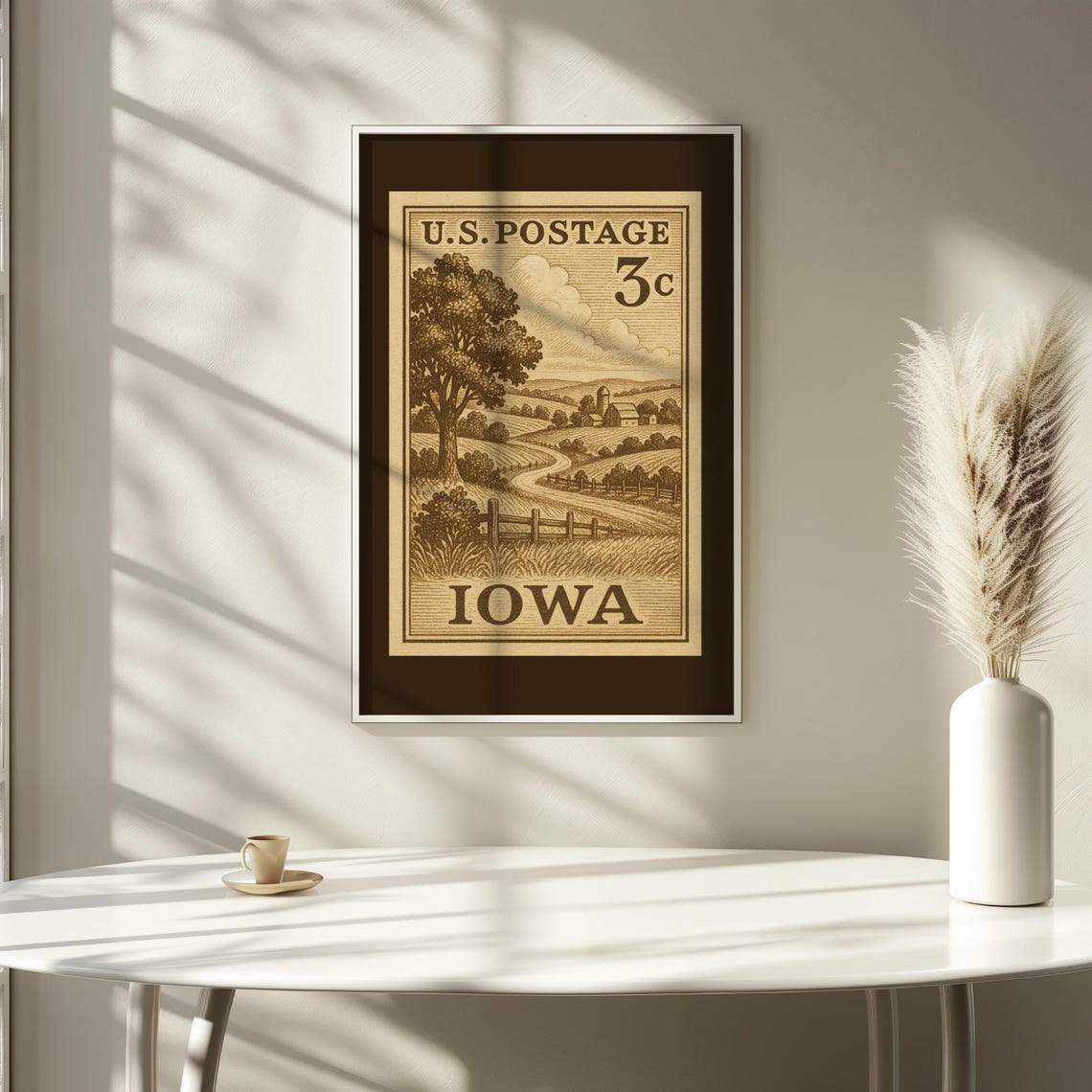 Iowa Postage Stamp Print, Rustic Farm Landscape Wall Art, Vintage Style ...