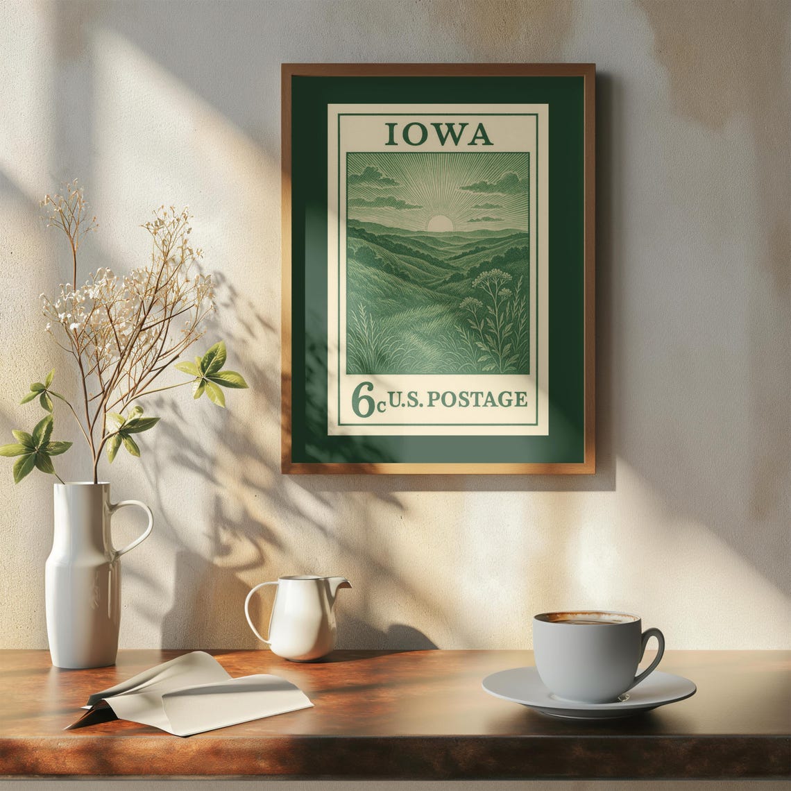 Iowa Postage Stamp Print, Vintage Style Us State Travel, Midwest ...