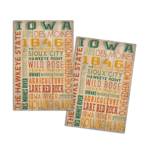 Iowa, Rustic Typography (4x6 Birch Wood Postcards, 2-Pack Stationary ...
