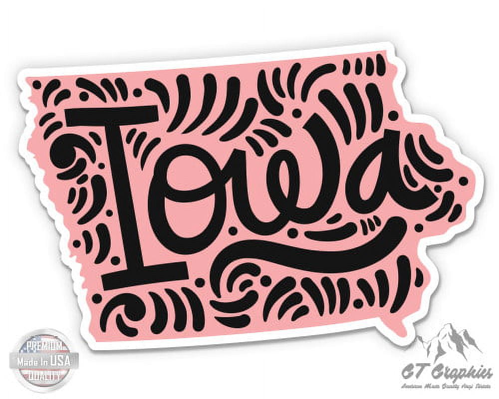 Iowa Shape Cute Letters Native Local - 5" Vinyl Sticker - For Car ...