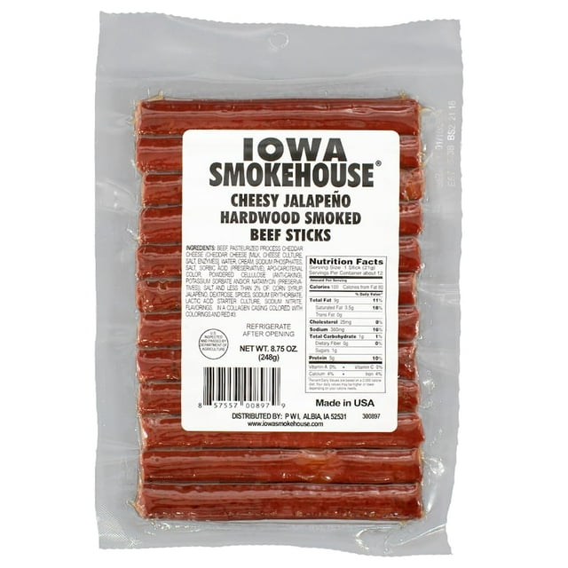 Iowa Smokehouse Cheesy Jalapeno ESF27 Beef Sticks Hardwood Hickory ...
