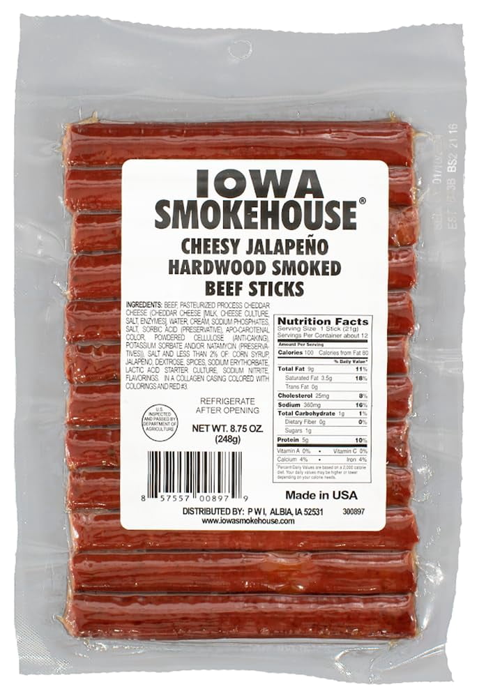 Iowa Smokehouse Cheesy Jalapeno MZF22 Beef Sticks Hardwood Hickory ...