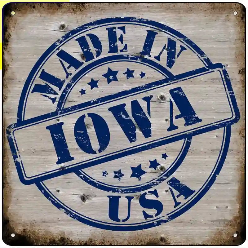 Iowa Stamp On Wood Novelty Metal Square Sign12" Sign (SQ) - Walmart.com