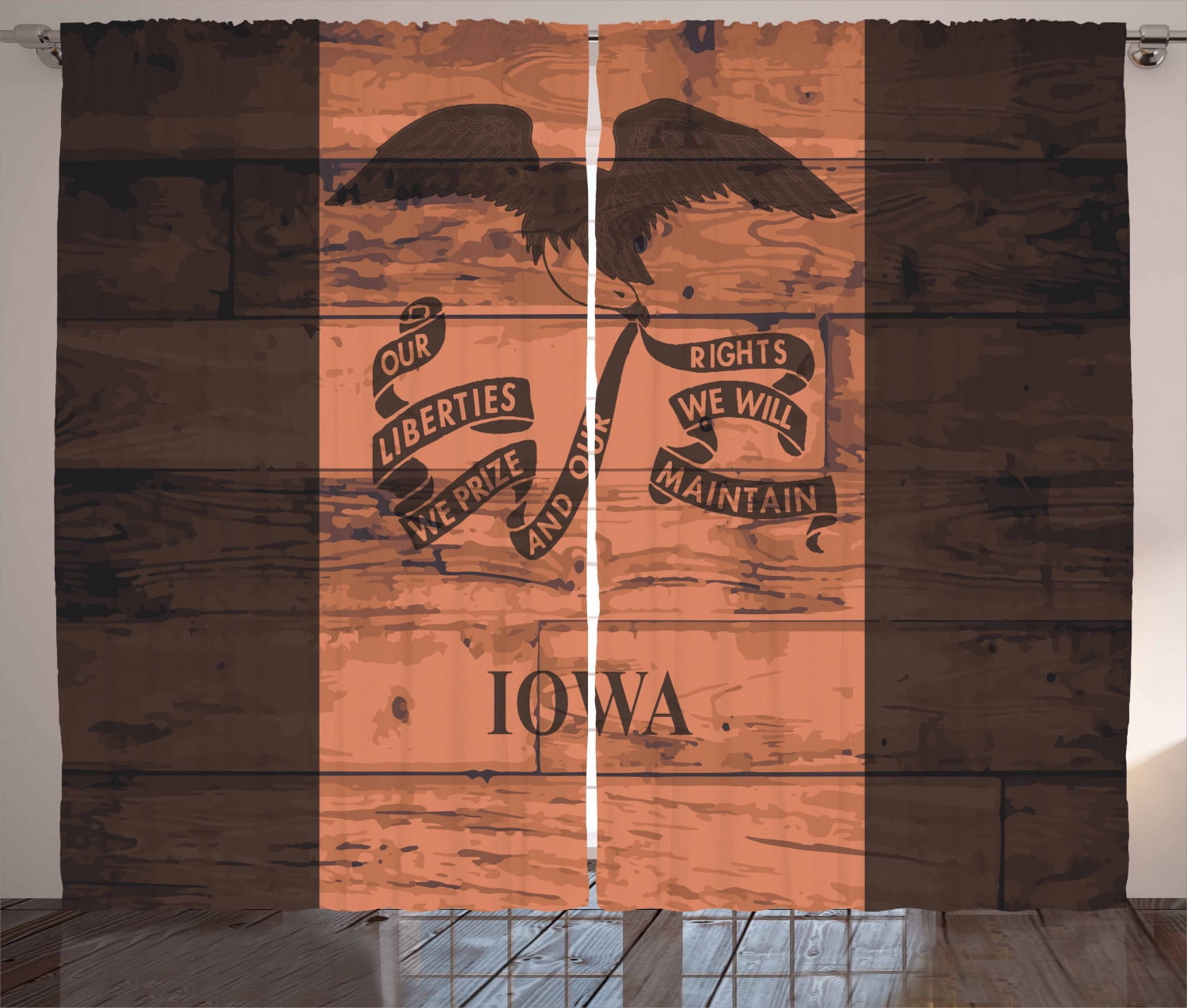 Iowa State Curtains 2 Panels Set, Iowa State Flag Branded onto Wood ...