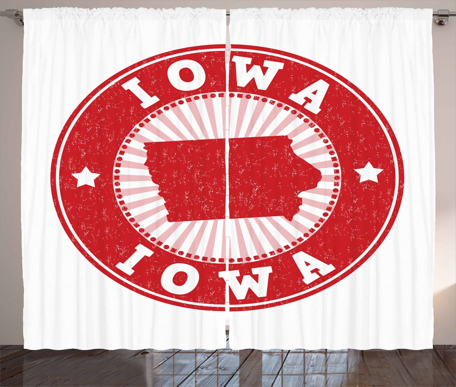 Iowa State Curtains 2 Panels Set, Grunge Rubber Stamp Illustration with ...