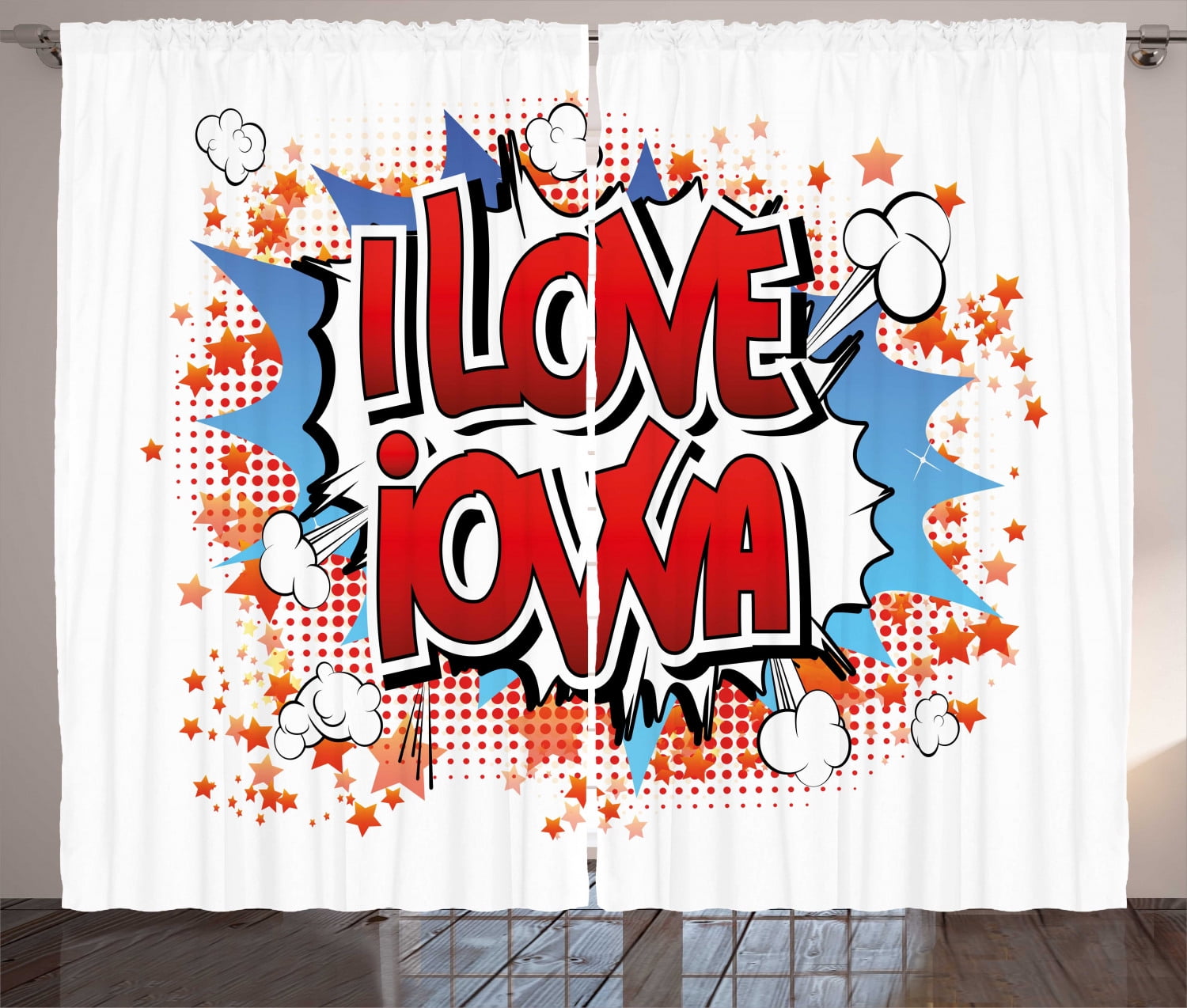 Ambesonne Iowa State Curtains 2 Panel Set, I Love Iowa Comic Book, 108 ...