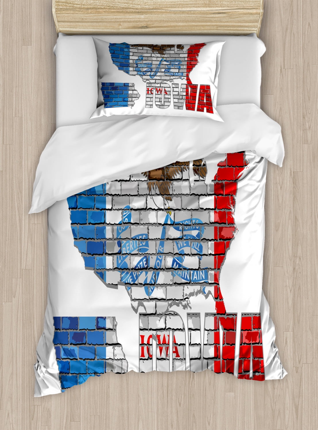 Iowa State Duvet Cover Set Twin Size, Iowa Map on a Brick Wall ...