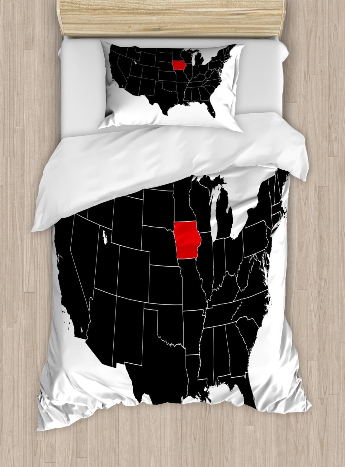 Iowa State Duvet Cover Set Twin Size, North America Map Showing the ...