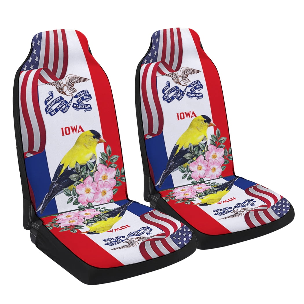 Iowa State Eastern Goldfinch Bird and Wild Rose Flower Seat Covers Cars ...