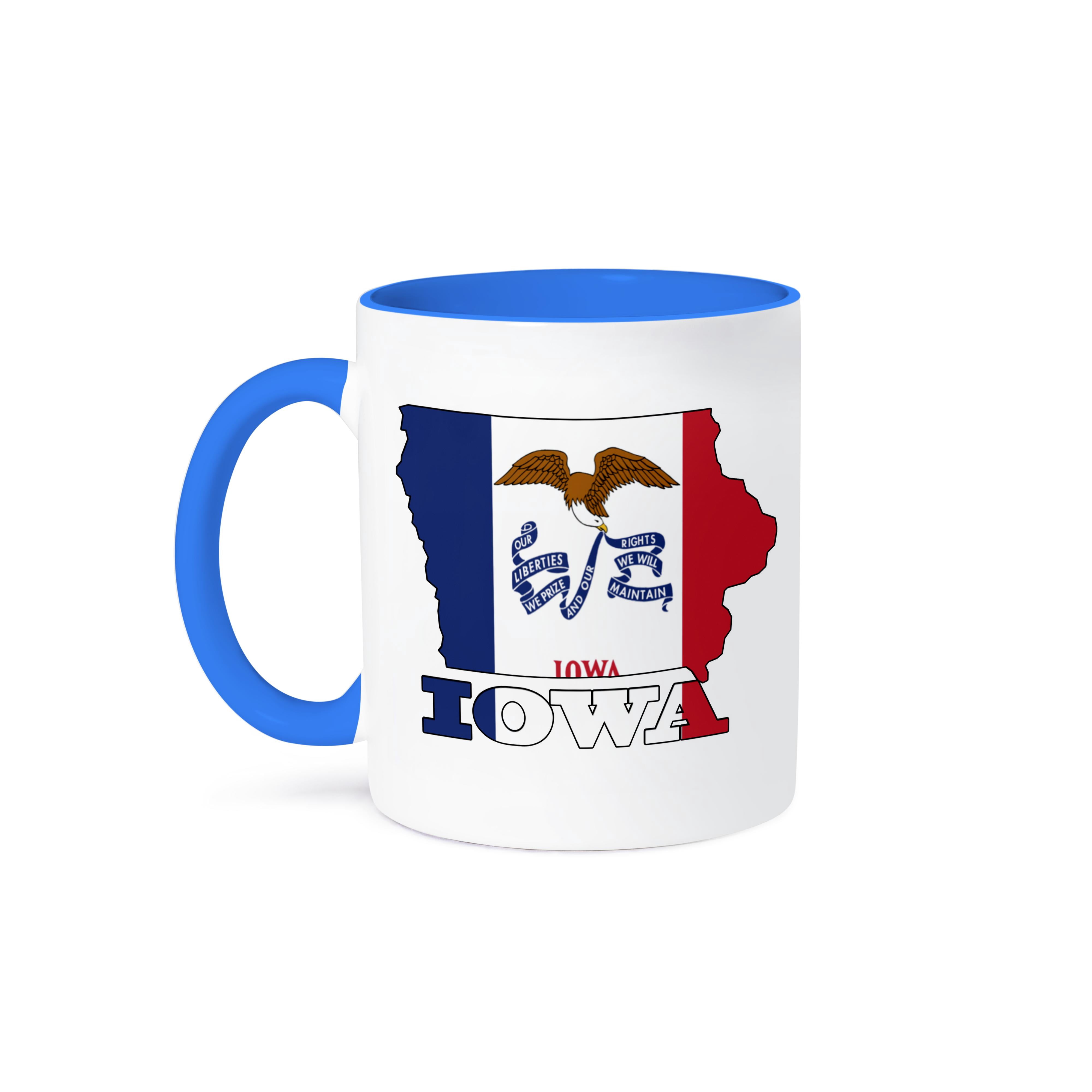 Iowa State Flag In The Outline Map And Letters For Iowa., 15oz Two-Tone ...