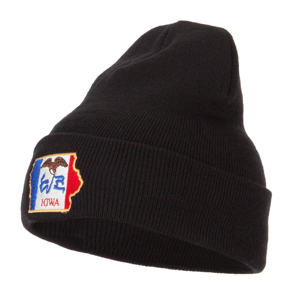 Iowa State Flag Map Embroidered Long Beanie - Black OSFM - Walmart.com