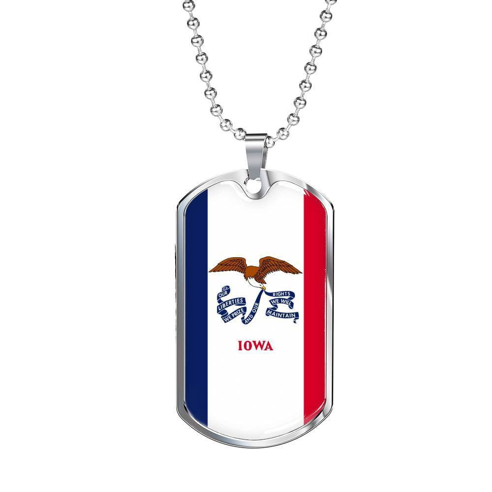 Iowa State Flag Necklace Stainless Steel or 18k Gold Dog Tag 24" Chain ...