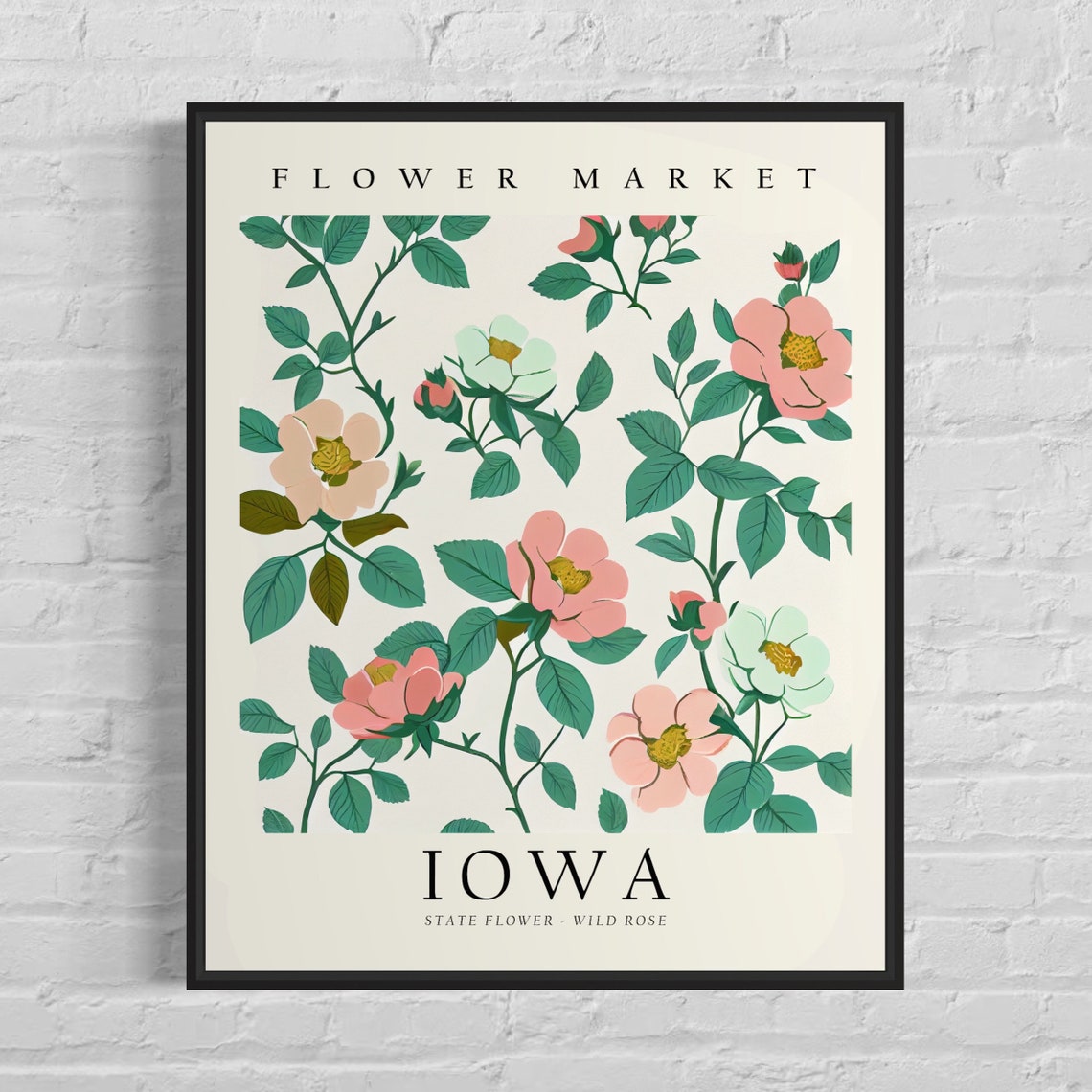 Iowa State Flower, Iowa Flower Market Art Print, Wild Rose 1960'S Wall ...
