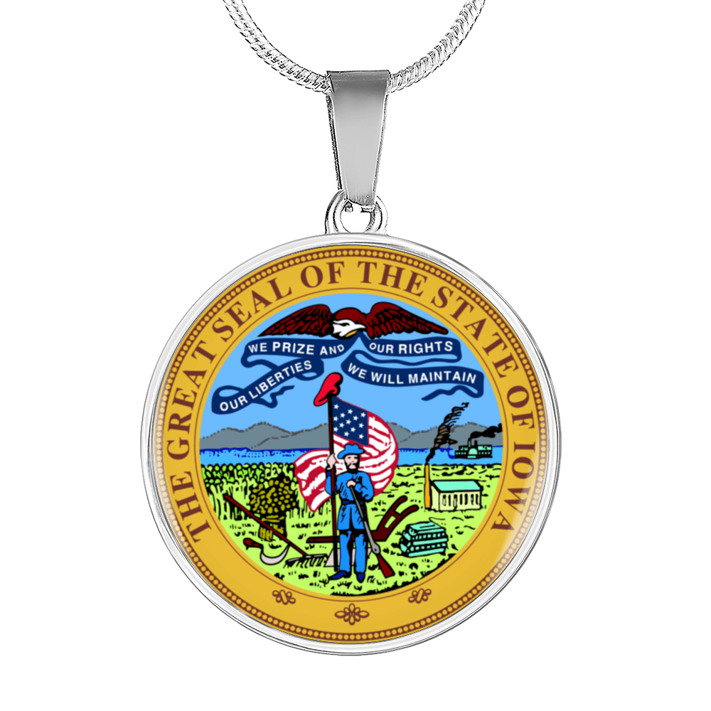 Iowa State Seal Necklace Circle Pendant Stainless Steel or 18k Gold 18 ...