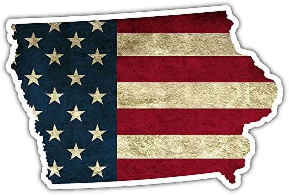Iowa State Shaped US Flag American Flag Vinyl Bumper Sticker Decal 3"X ...