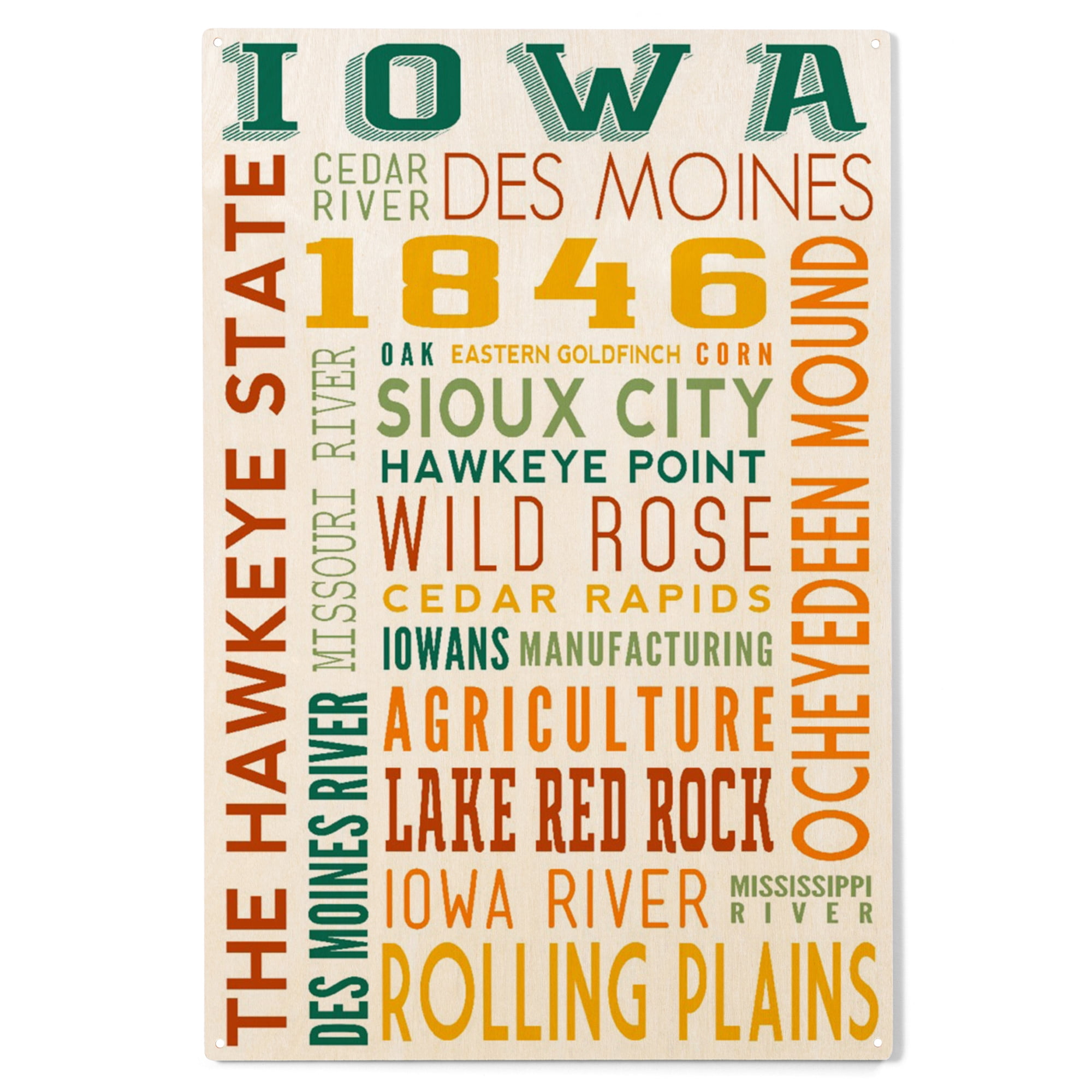 Iowa, Typography Birch Wood Wall Sign (10x15 Rustic Home Decor, Ready ...