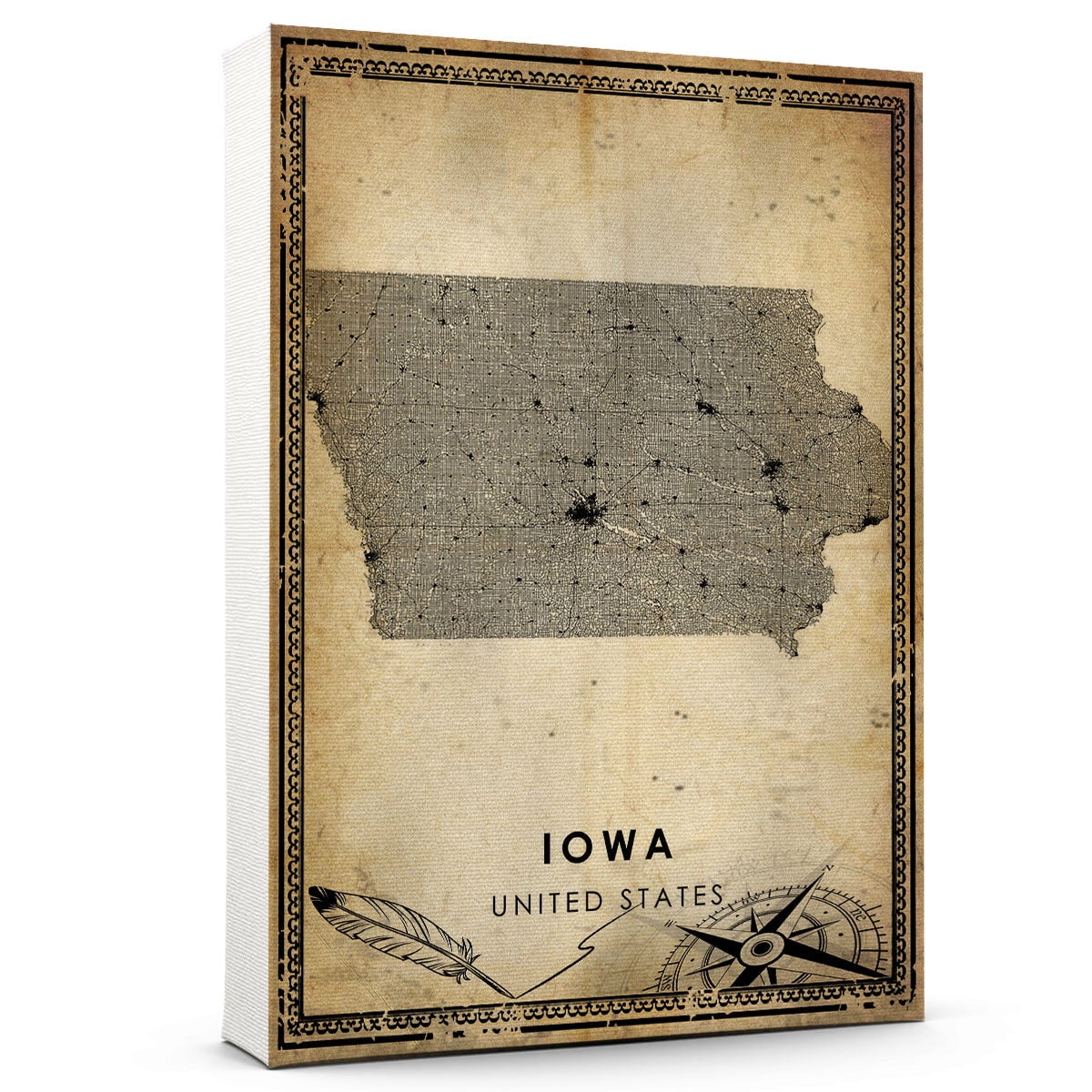 Iowa Vintage Map Prints Canvas, Iowa United States Map City Art Canvas ...