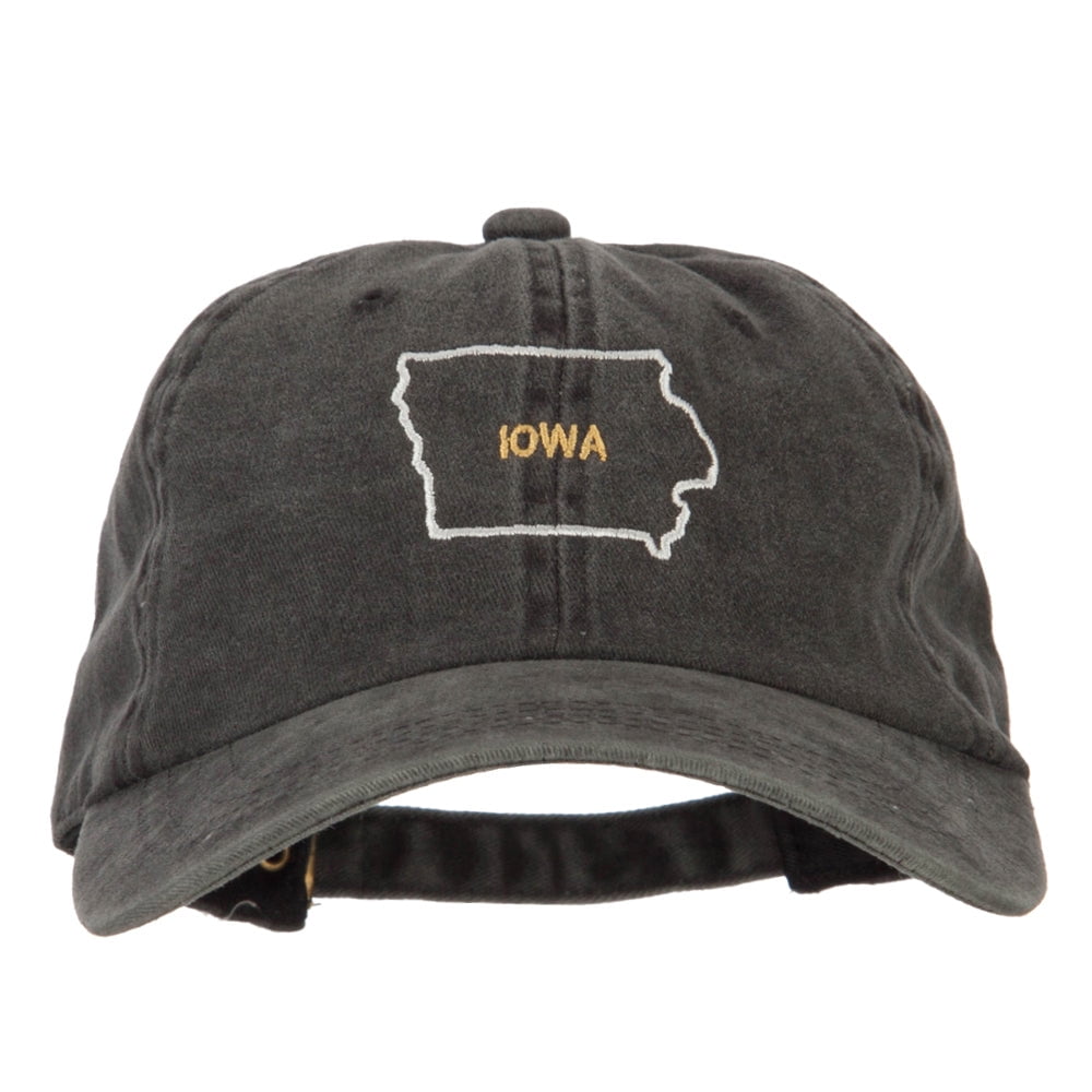 Iowa with Map Outline Embroidered Washed Cotton Twill Cap - Black OSFM ...